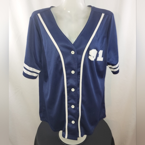 love J | Tops | Blue Button Up Baseball Jersey Size Large | Poshmark